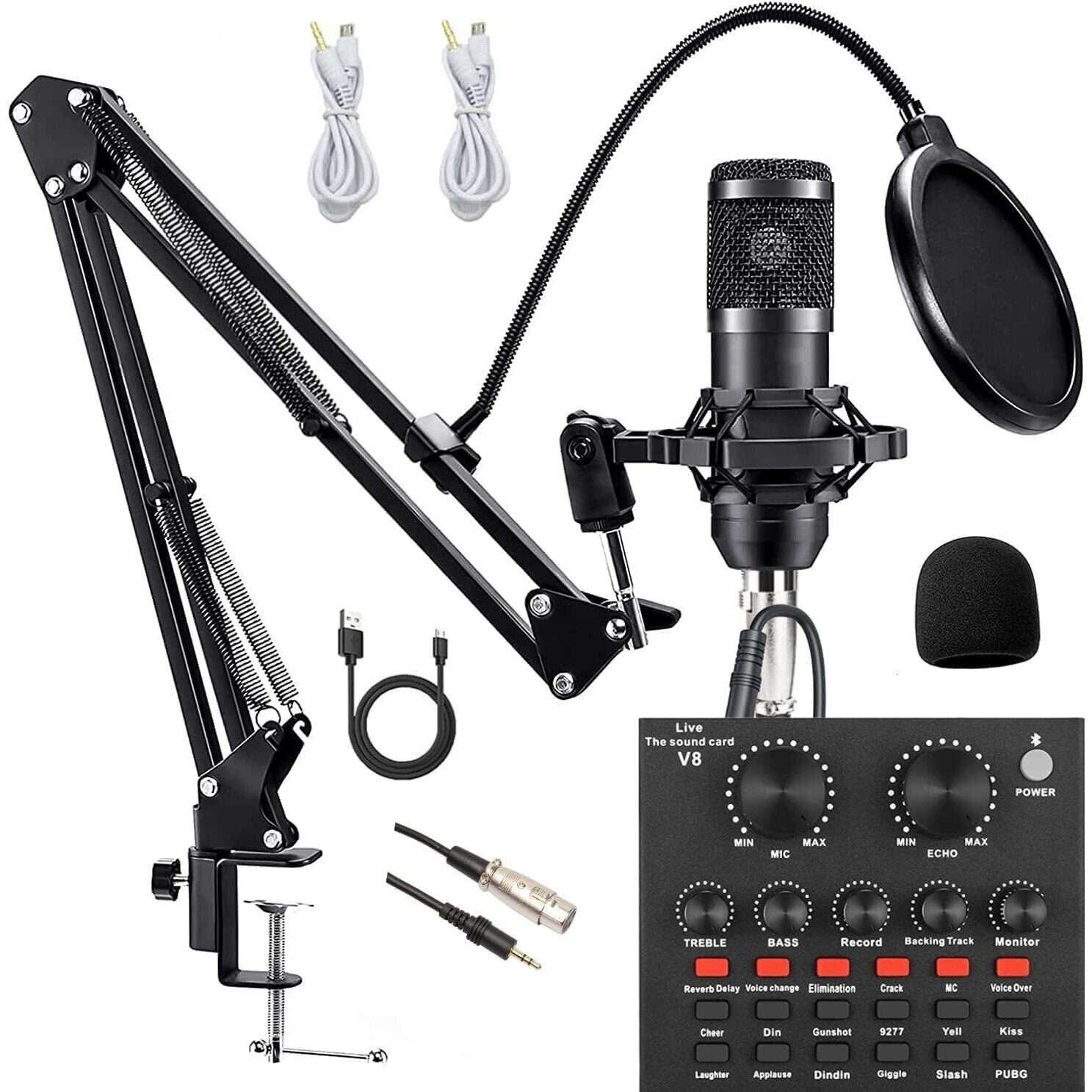 Kit Microfon Condensator BM-800 cu Placa de Sunet Live V8 Mixer pentru ...