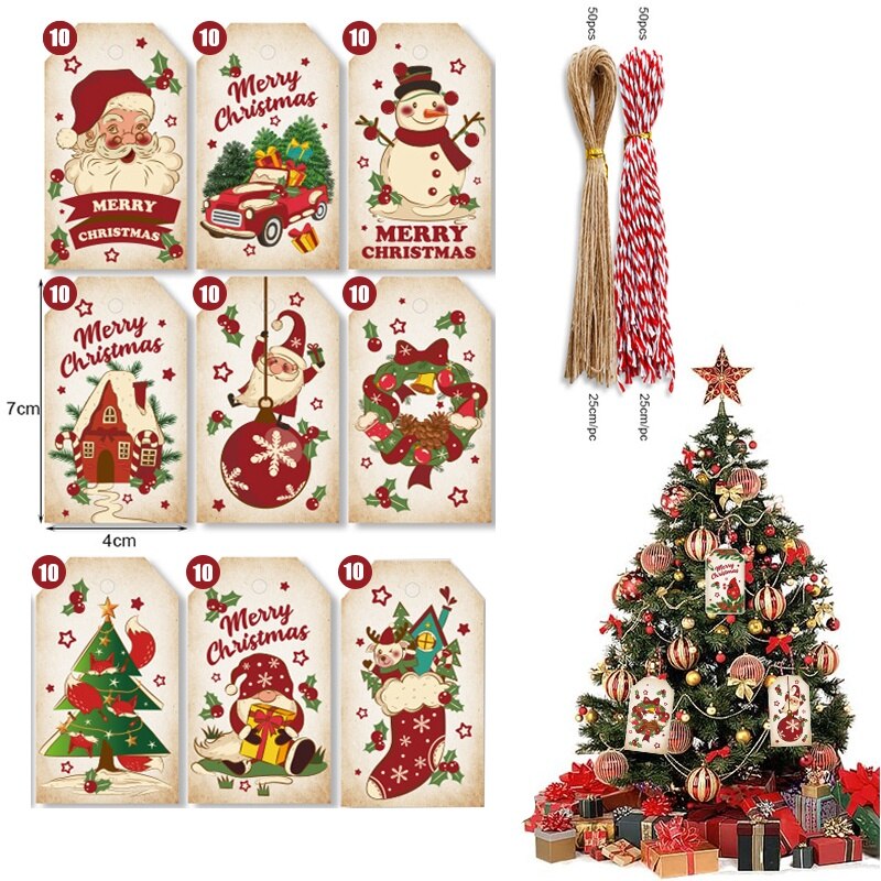 Set 100 etichete decorative colorate cu gaura si snur, usor de utilizat ...