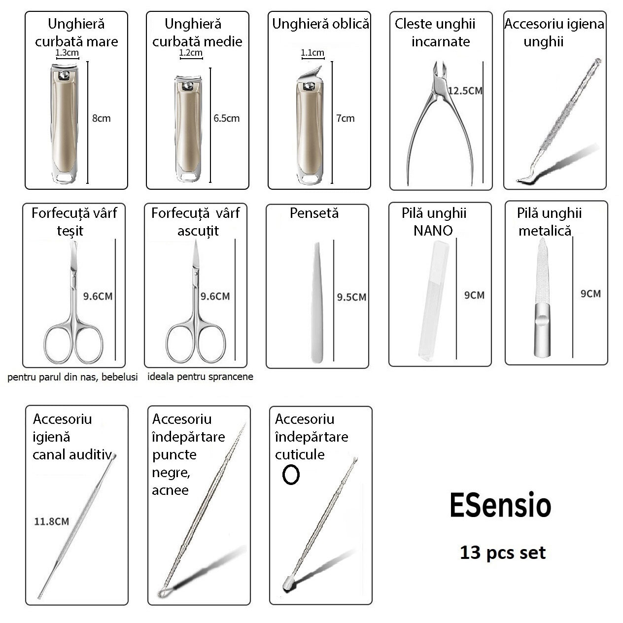 ESensio® 13 részes manikűr és pedikűr készlet, nagy/kis íves ...