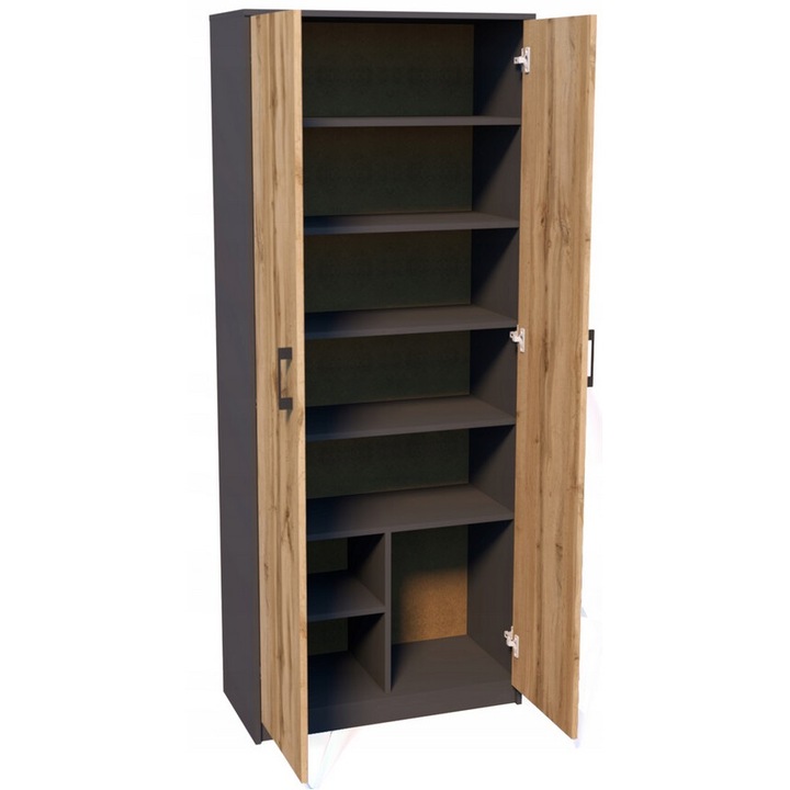 Dulap De Birou, MATKAM, R4, 74x35x180 cm, 6 Rafturi, 2 Usi, Mat, PAL ...