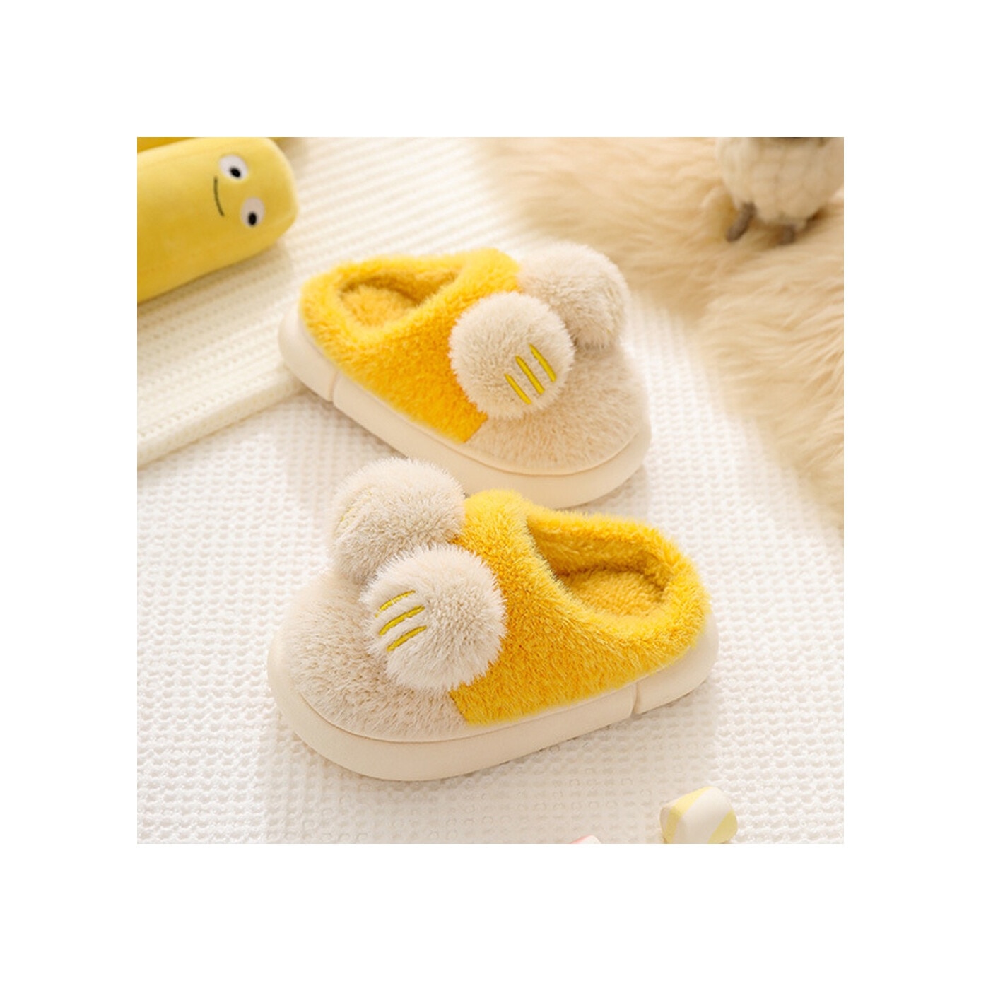 Papuci de casa fete, Cozevdnt, Bumbac, Galben/Alb, 24-25 EU - eMAG.ro