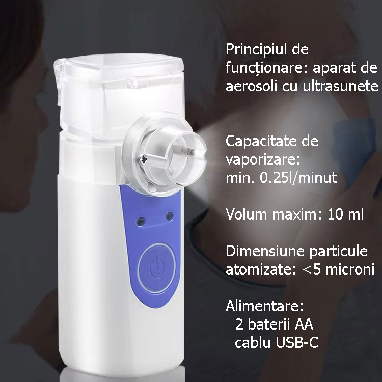 Aparat aerosoli BLS-2011A, nebulizator portabil, ultrasonic, tehnologie Mesh, accesorii copil si ...