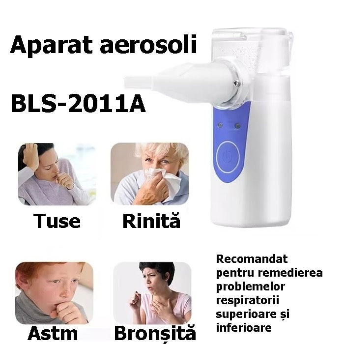 Aparat aerosoli BLS-2011A, nebulizator portabil, ultrasonic, tehnologie Mesh, accesorii copil si ...