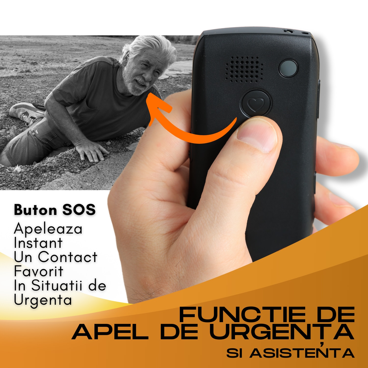 Telefon mobil pentru seniori, cu meniul in limba Romana, Stand pentru ...