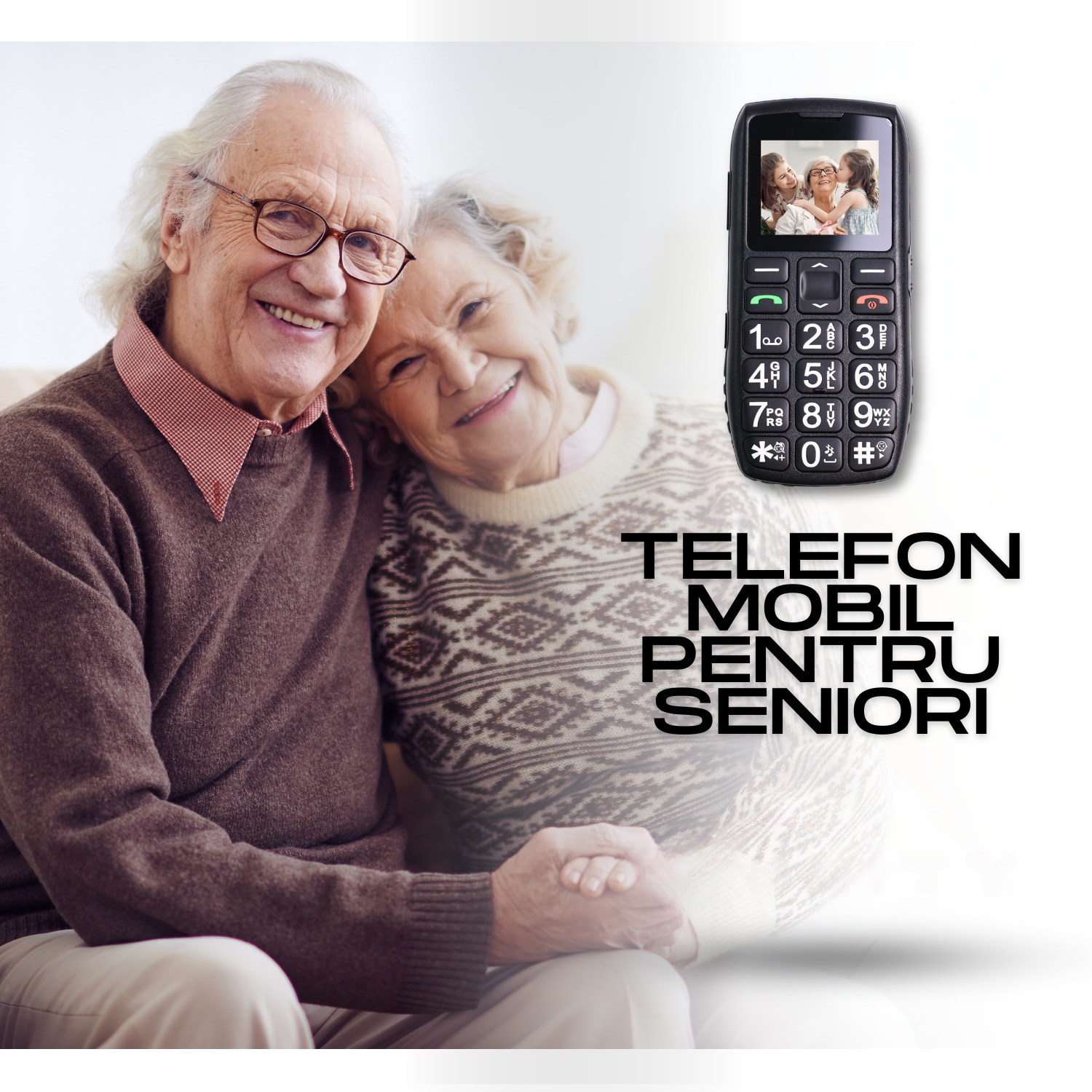 Telefon mobil pentru seniori, cu meniul in limba Romana, Stand pentru ...