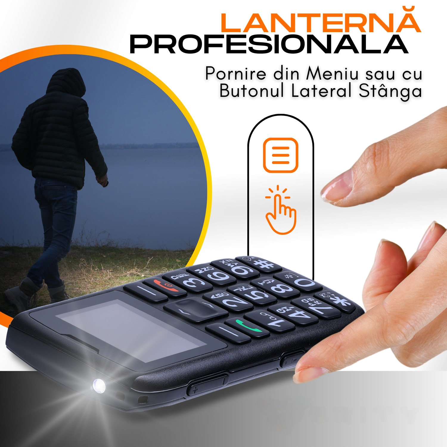 Telefon mobil pentru seniori, cu meniul in limba Romana, Stand pentru ...