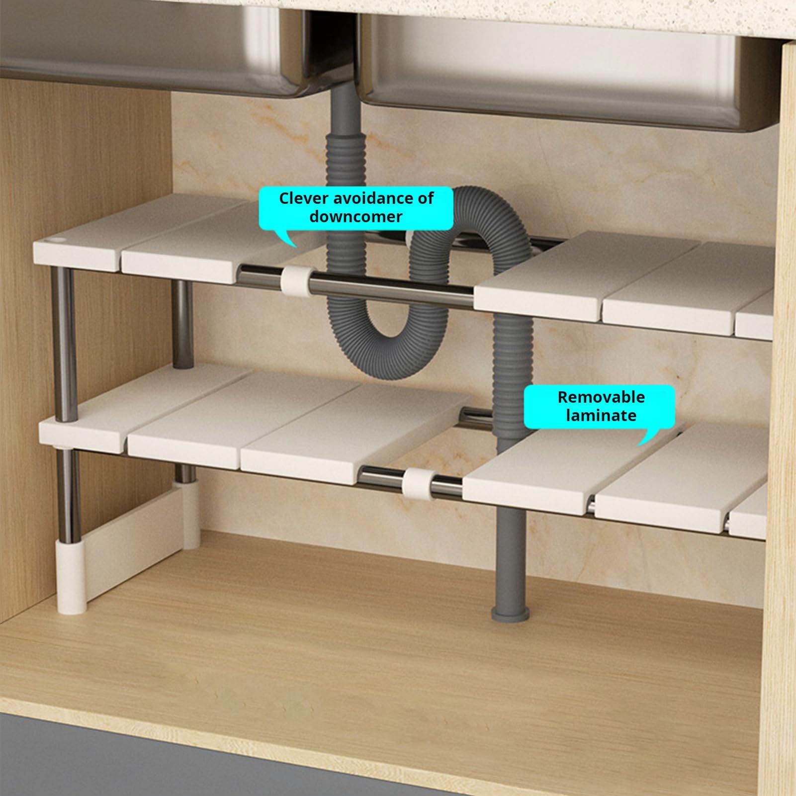Organizator sub chiuveta, raft metalic extensibil cu 2 niveluri, suport ...