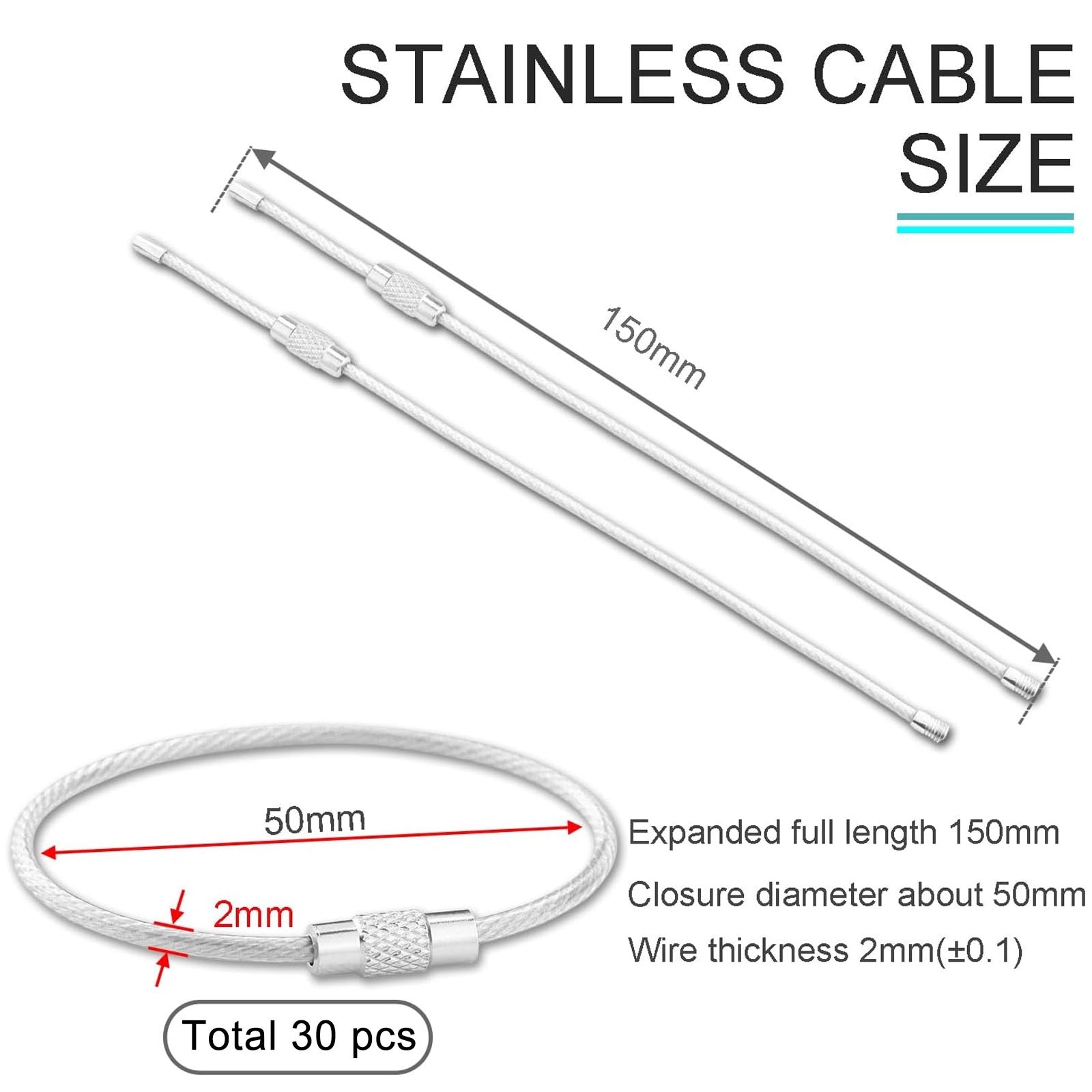 Set de 30 brelocuri, Hggzeg, Inel cablu din otel inoxidabil cu ...
