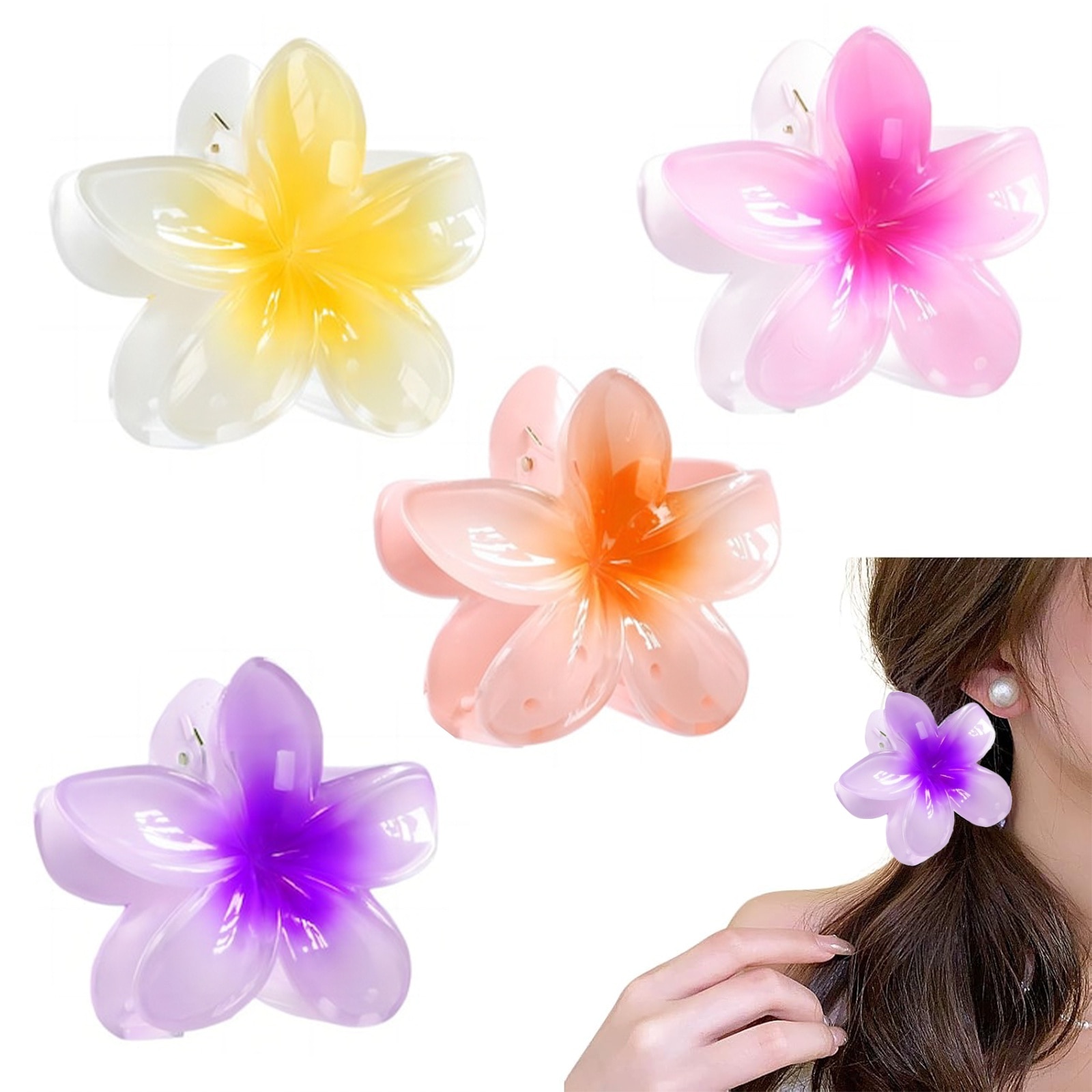 Set de 4 agrafe de par mari, Bztzhm, plastic, forma de floare, 8x8x4 cm ...