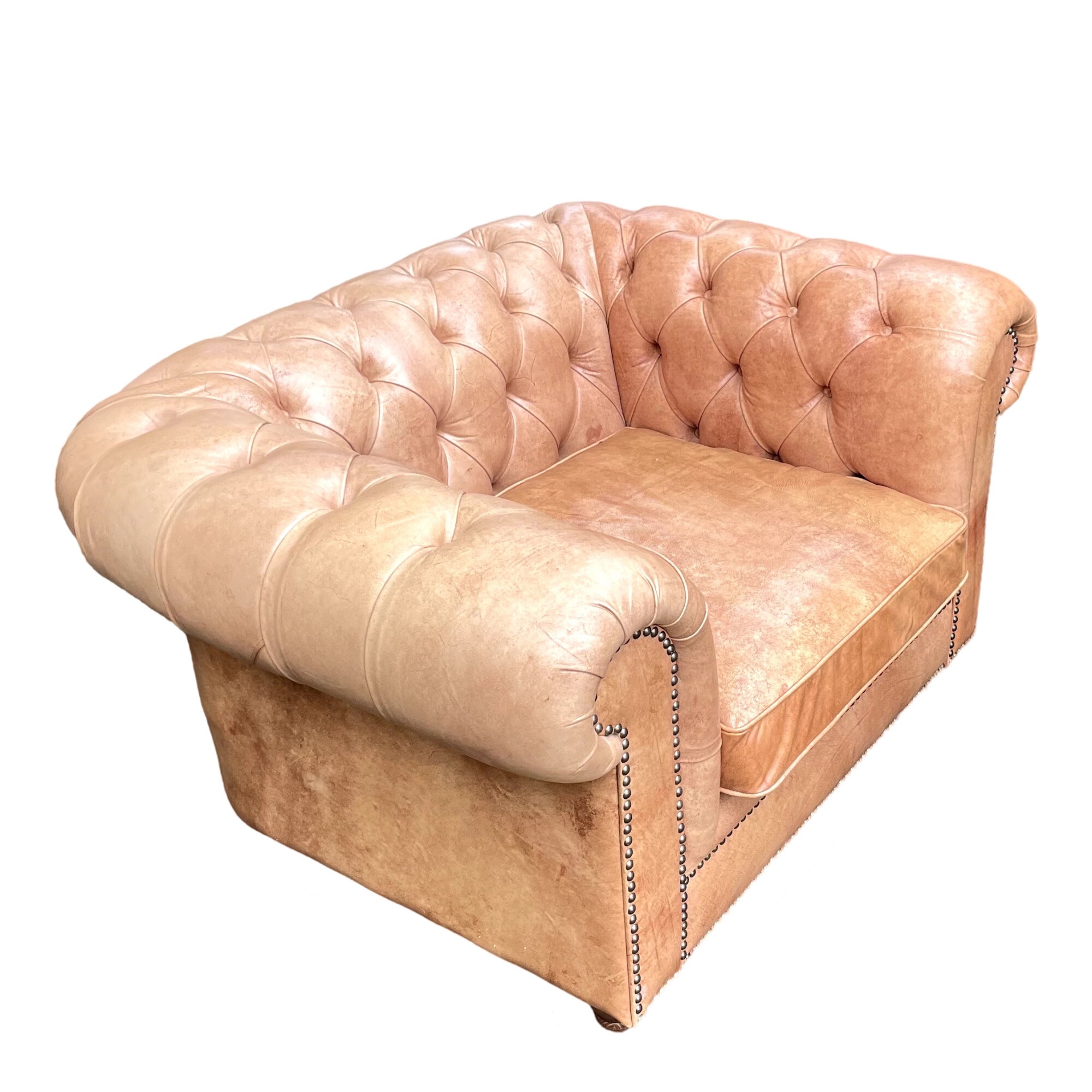 Set canapea cu 2 fotolii tip chesterfield, piele natural premium, maro ...