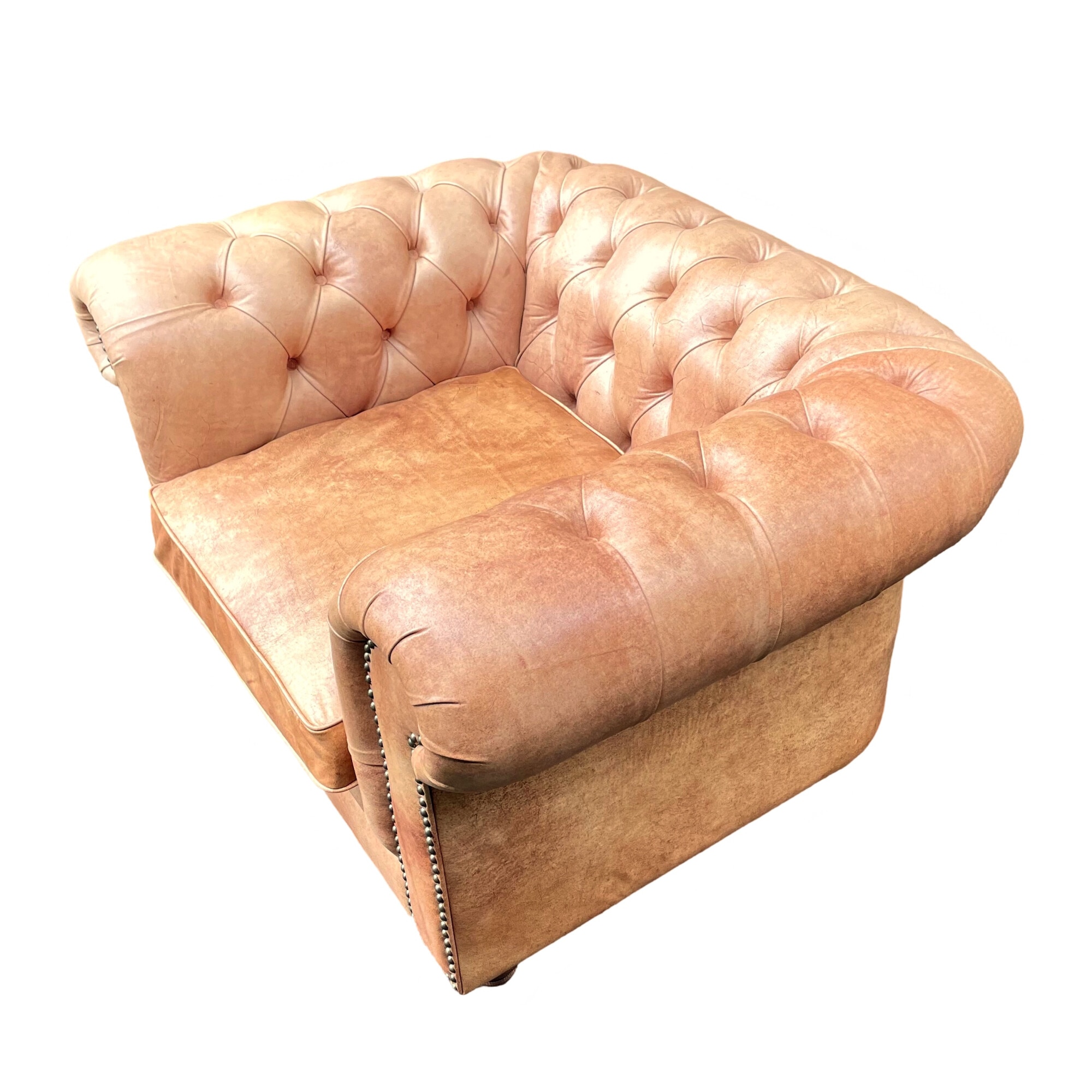 Set canapea cu 2 fotolii tip chesterfield, piele natural premium, maro ...