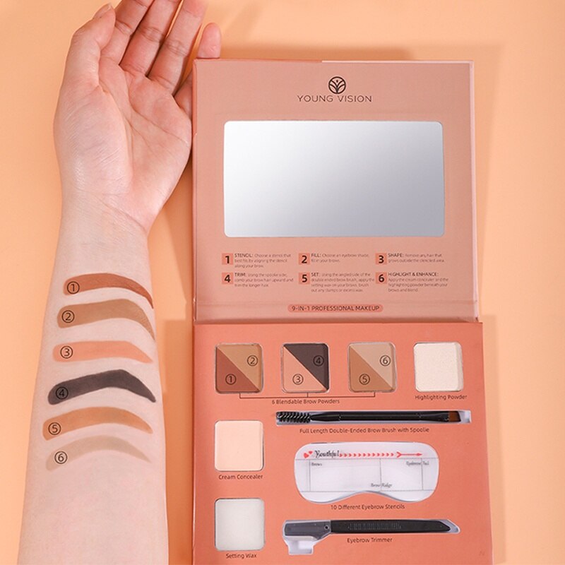 Kit sprancene YOUNG VISION 6 nuante pudra, iluminator, sapun de styling ...