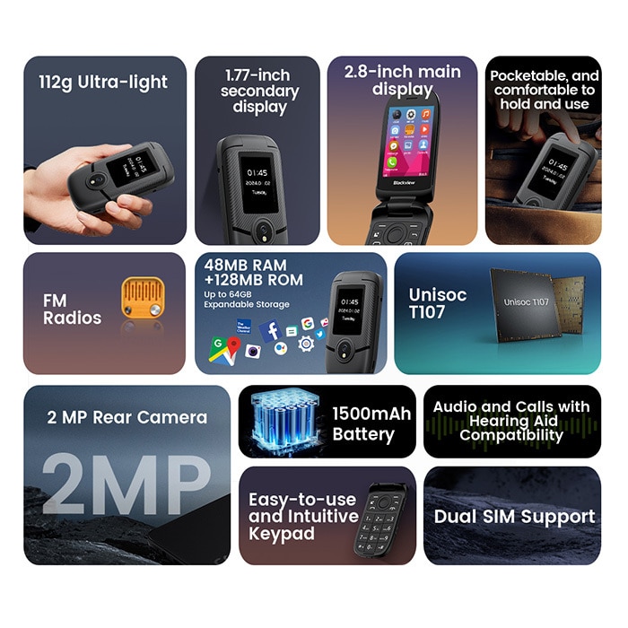 Telefon mobil Blackview N2000 Flip, Negru, Ecran 2.8-inch, 1500 mAh ...