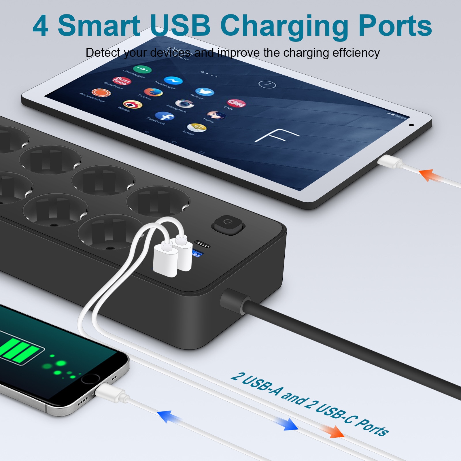 Prelungitor inteligent, MOSMAOO®, 8 prize, 3 Porturi USB, 1Port USB-C ...