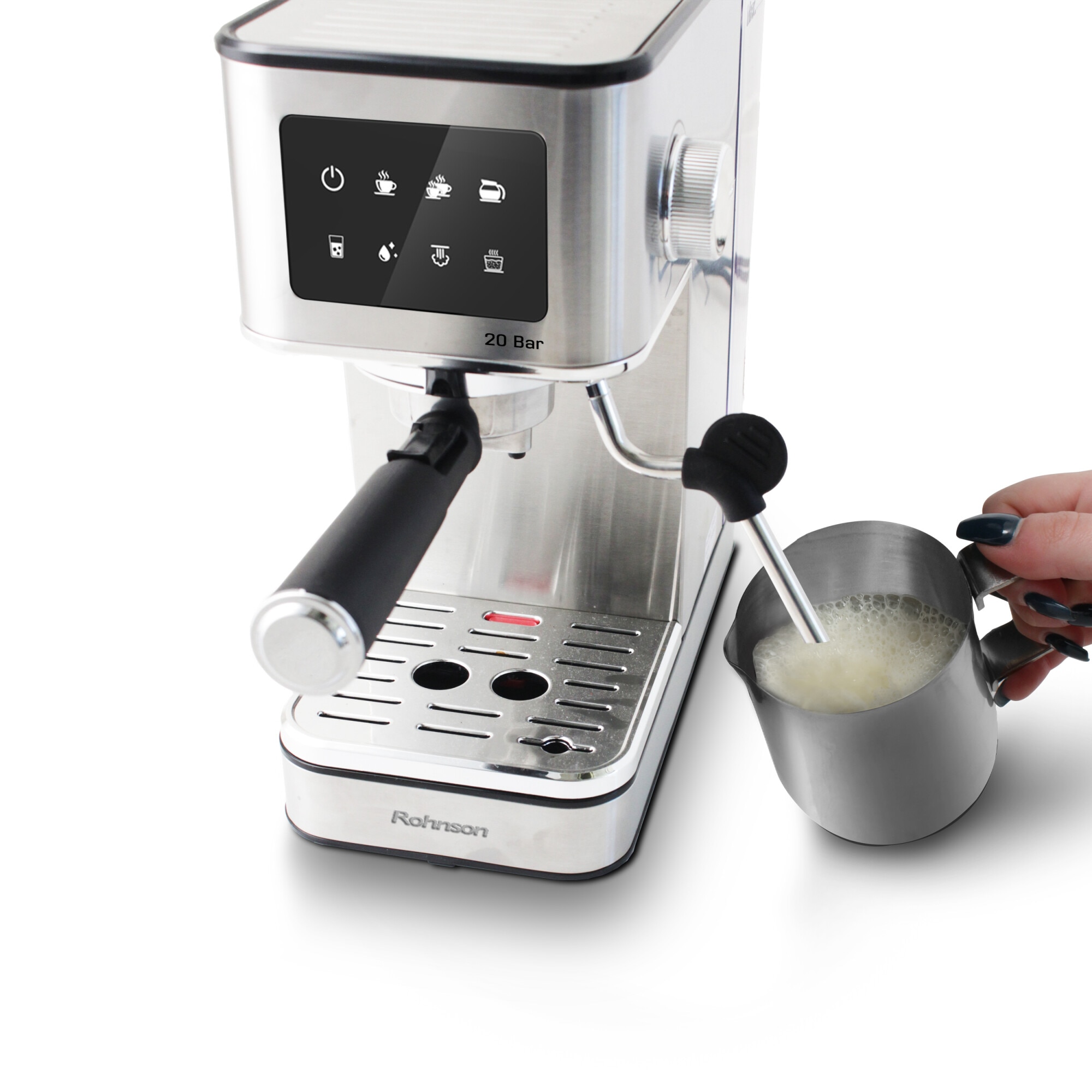 Espressor manual slim, Rohnson R98050, 20 bari, 1.200W, 1, 7 L, 70dB ...
