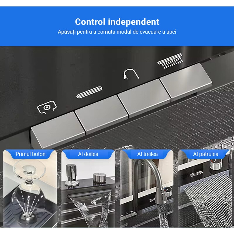 Set chiuveta bucatarie multifunctionala, waterfall, display LED cu ...