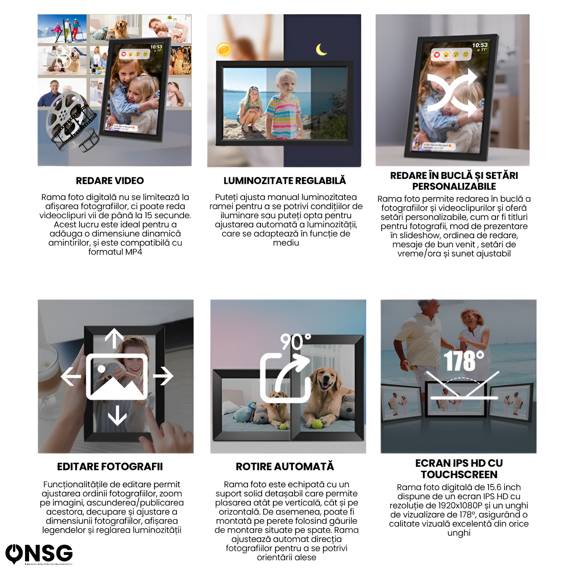 Rama Foto Digitala 15.6 Inch ONSG®, Ecran IPS Full HD, Wi-Fi, 32GB ...