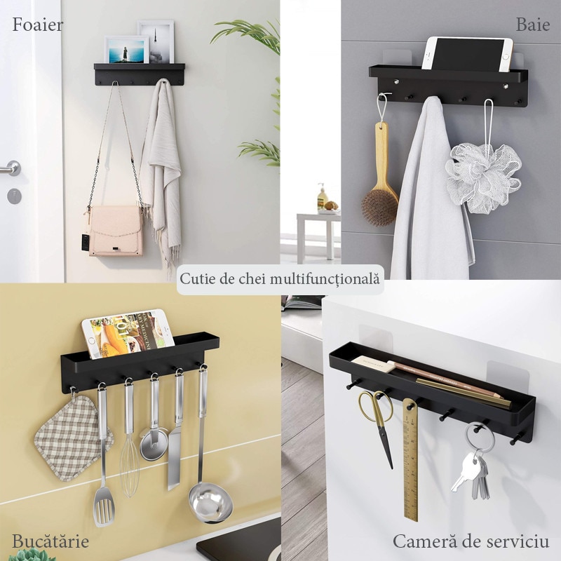 AjieQaQ Organizator Perete Premium 6-in-1 - Suport Chei Inox & Tray ...