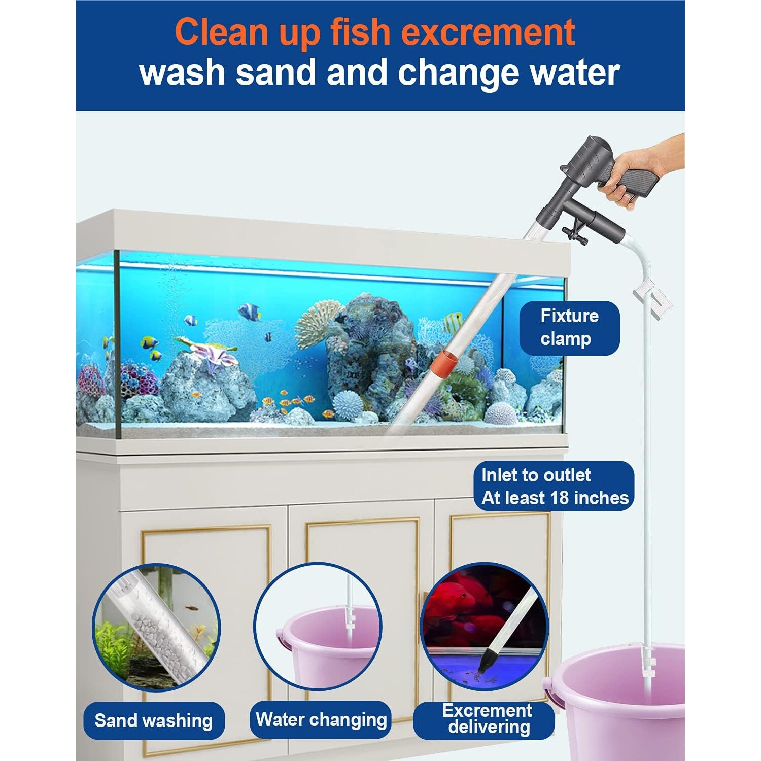 Aspirator pentru acvariu MESEVEN, set curatare, design manual ...