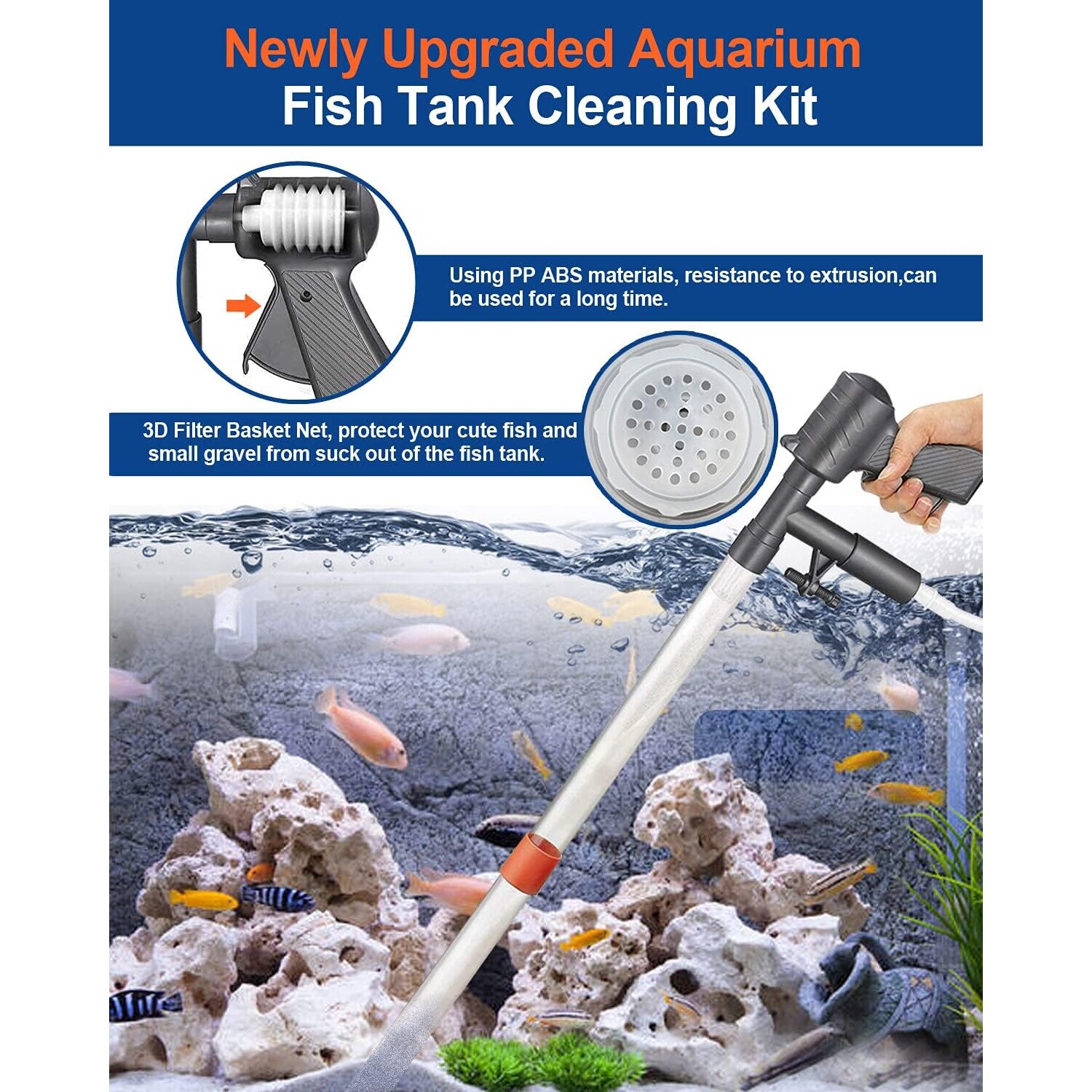 Aspirator pentru acvariu MESEVEN, set curatare, design manual ...