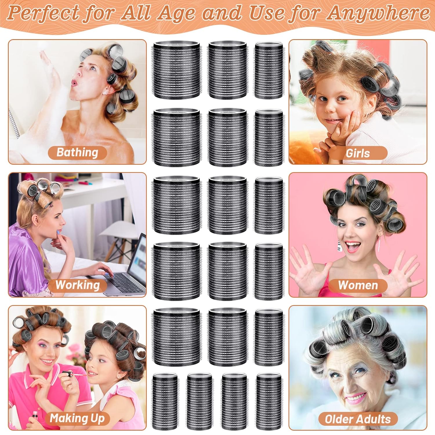 Set 24 ondulatoare par fara caldura, 12 clipsuri, 4 dimensiuni, negru ...
