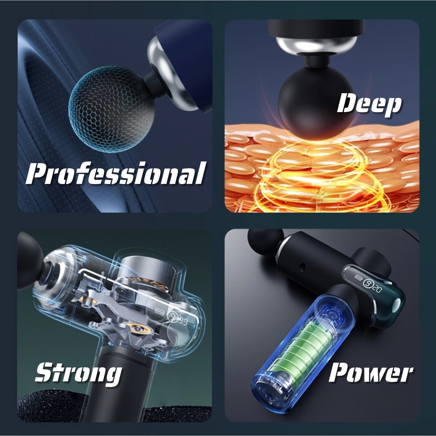 Aparat pentru masaj profesional，tip pistol, 4 capete, 3200 percutii ...