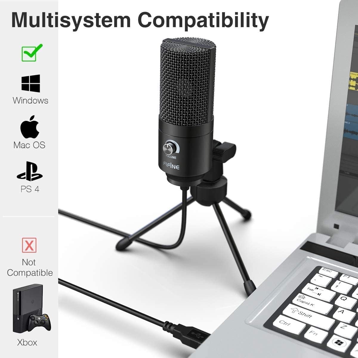 Microfon Condenser FIFINE K669B, Cardioid, USB, Control Volum, PC, PS4 ...