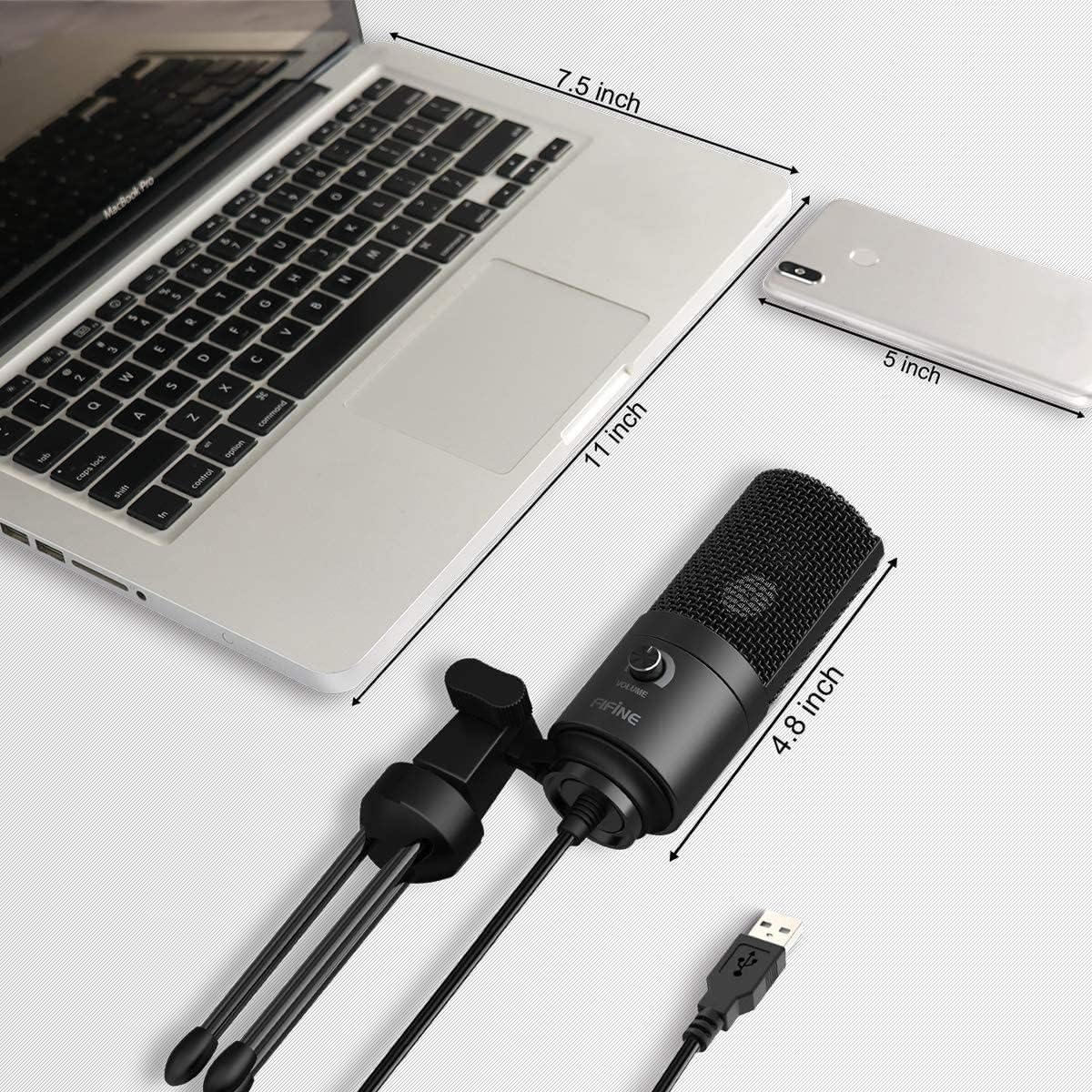 Microfon Condenser FIFINE K669B, Cardioid, USB, Control Volum, PC, PS4 ...