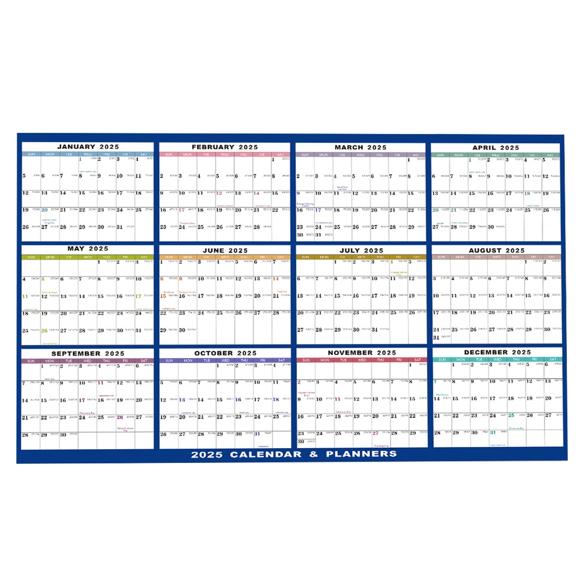 Calendar de perete 2025, Cozevdnt, mare, laminat, reutilizabil, 12 luni ...