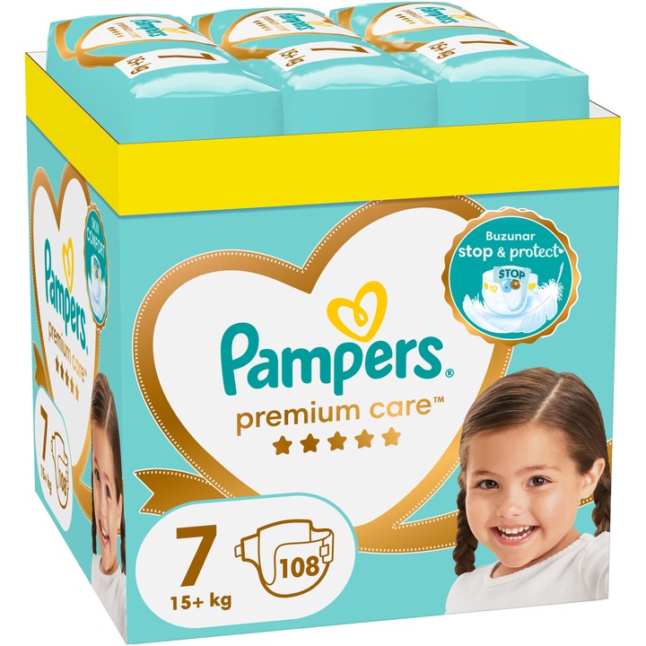 Scutece Pampers Premium Care XXL Box Marimea 7, 15kg+, 108 buc - eMAG.ro