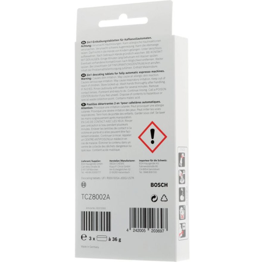 Pastile decalcifiere pentru espressoare BOSCH/SIEMENS 00312093, 3 buc x ...
