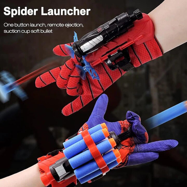 Set 2 lansatoare si masca Spiderman, 2 manusi, rosu - eMAG.ro
