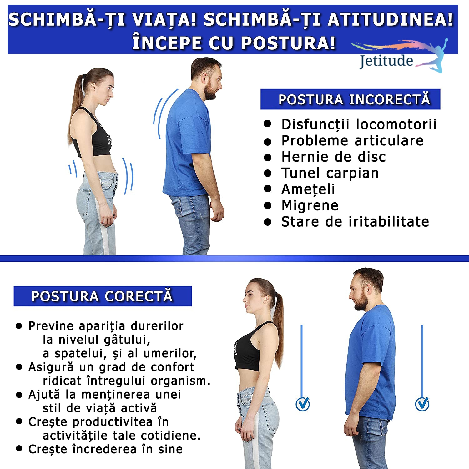 Corector de Postura Jetitude, Suport Ortopedic pentru Corectare si ...