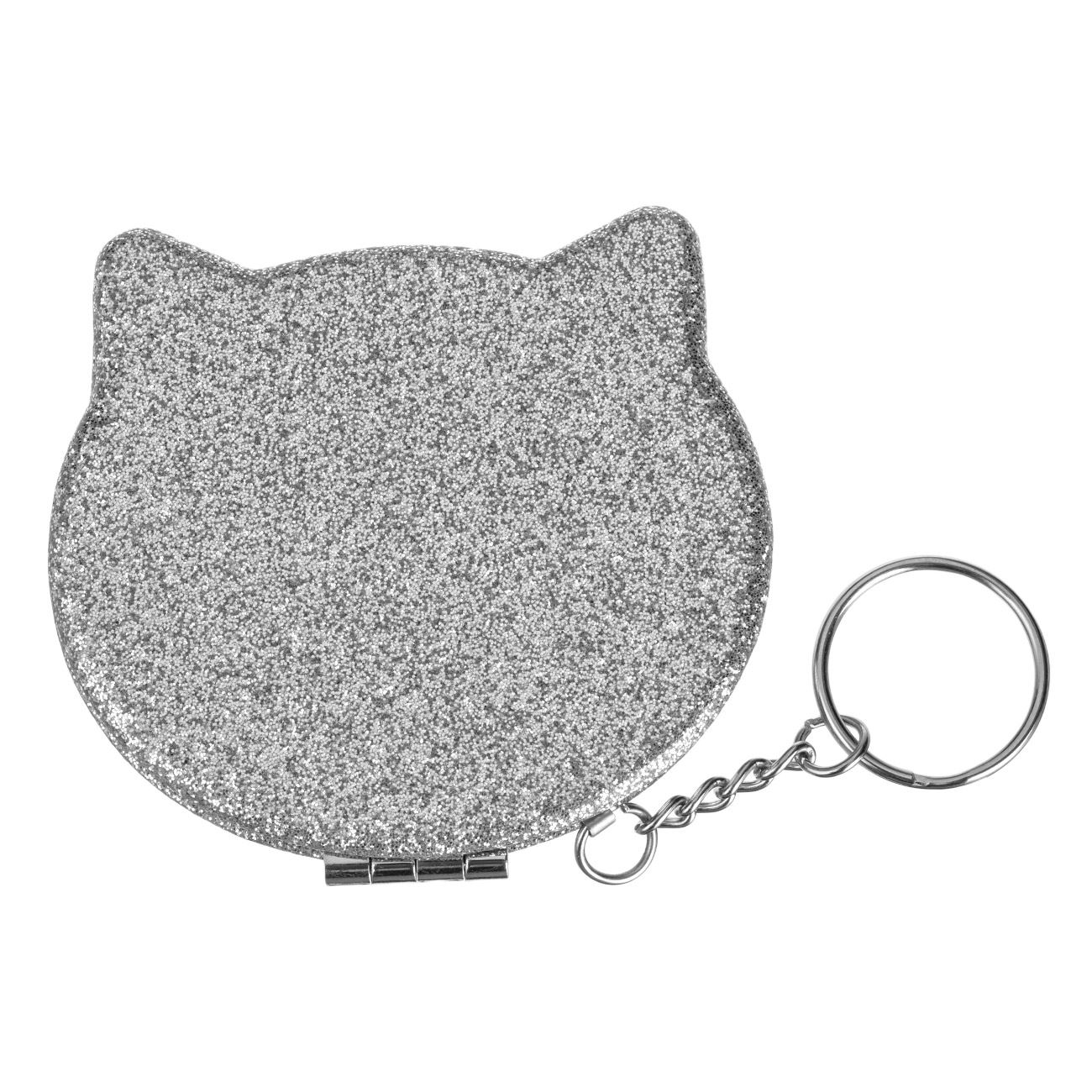 Breloc cu Oglinda de Culoare Argintie Pisica cu Glitter 7.5x7cm - eMAG.ro