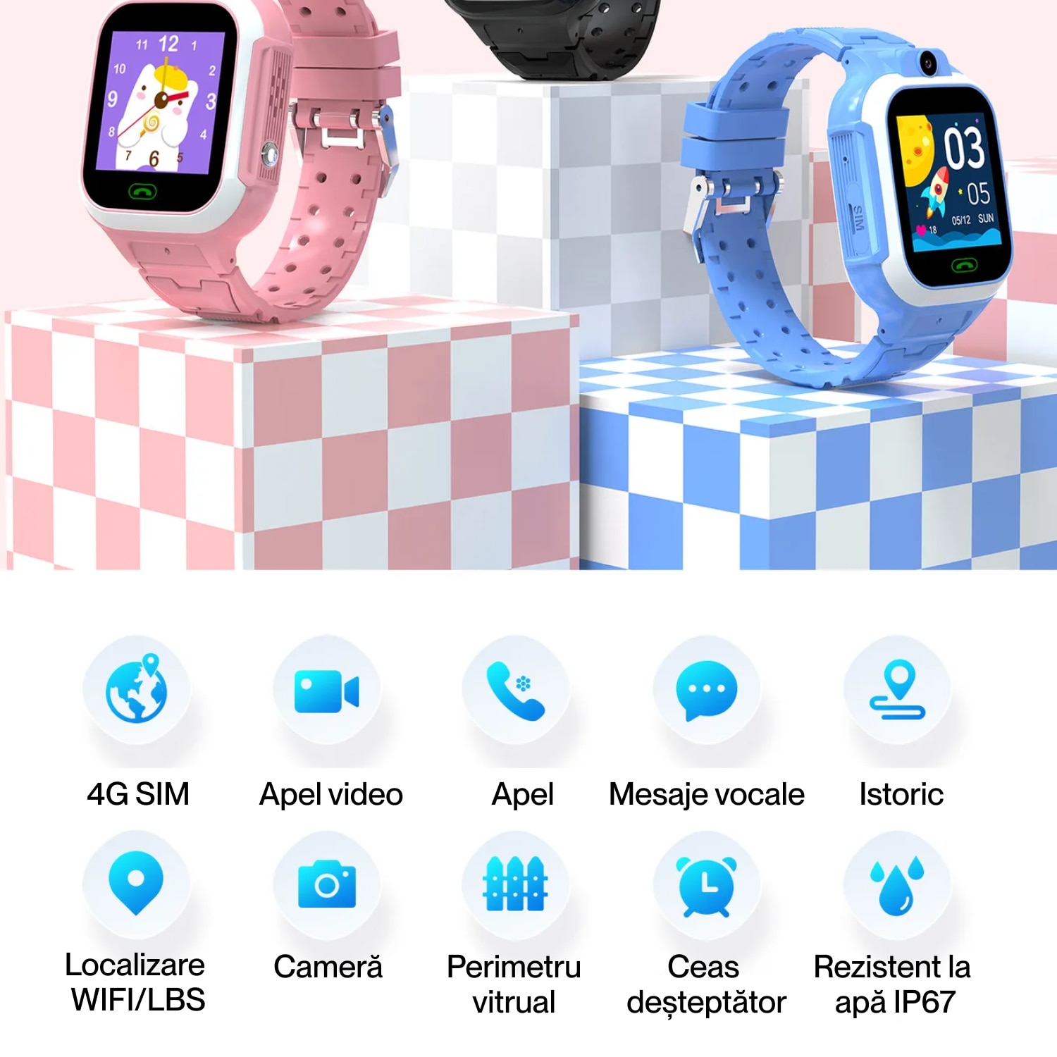 Ceas inteligent pentru copii cu GPS, DH15, 4G, ecran tactil HD 1.83 ...