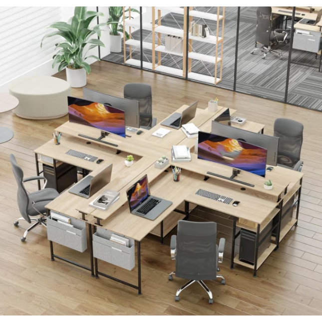 Birou pentru calculator, 140x140x85CM, in forma de L, design cu lumina ...