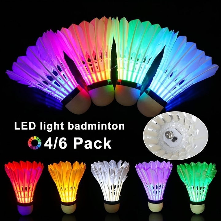 Set 6 bucati shuttlecock-uri badminton LED, Mmgoqqt, pene de gasca ...