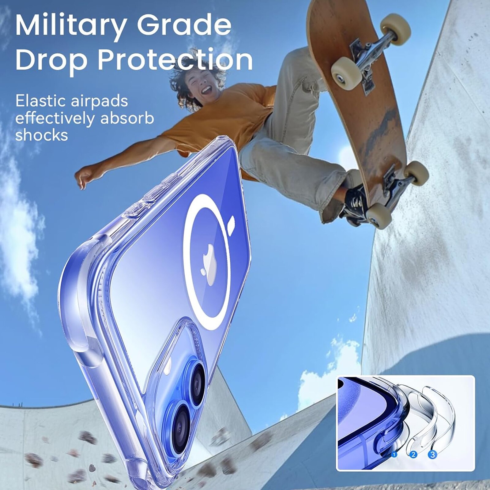 Husa transparenta pentru iPhone 16, protectie militara, suport MagSafe ...