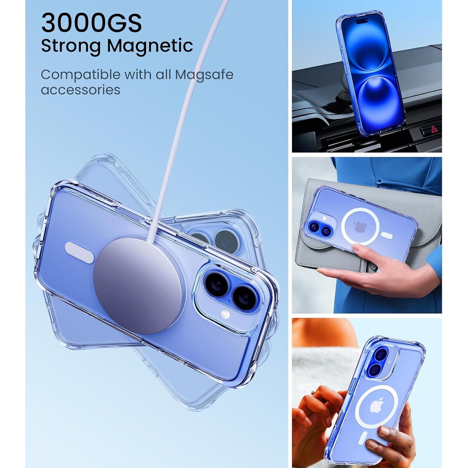 Husa transparenta pentru iPhone 16, protectie militara, suport MagSafe ...