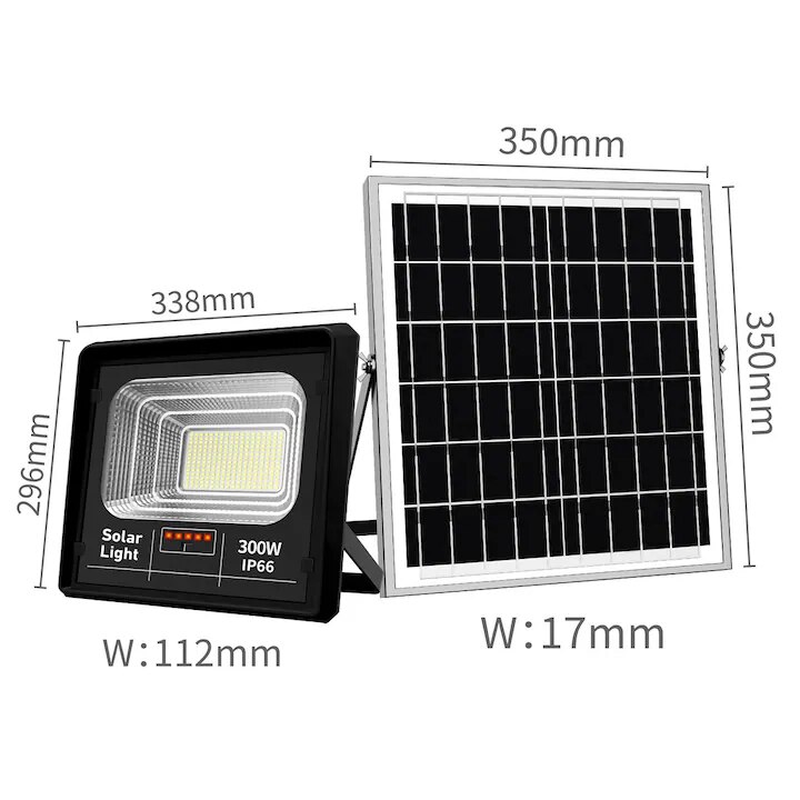 Proiector solar puternic JORTAN® de 200W, 252 LED-uri SMD, panou solar ...