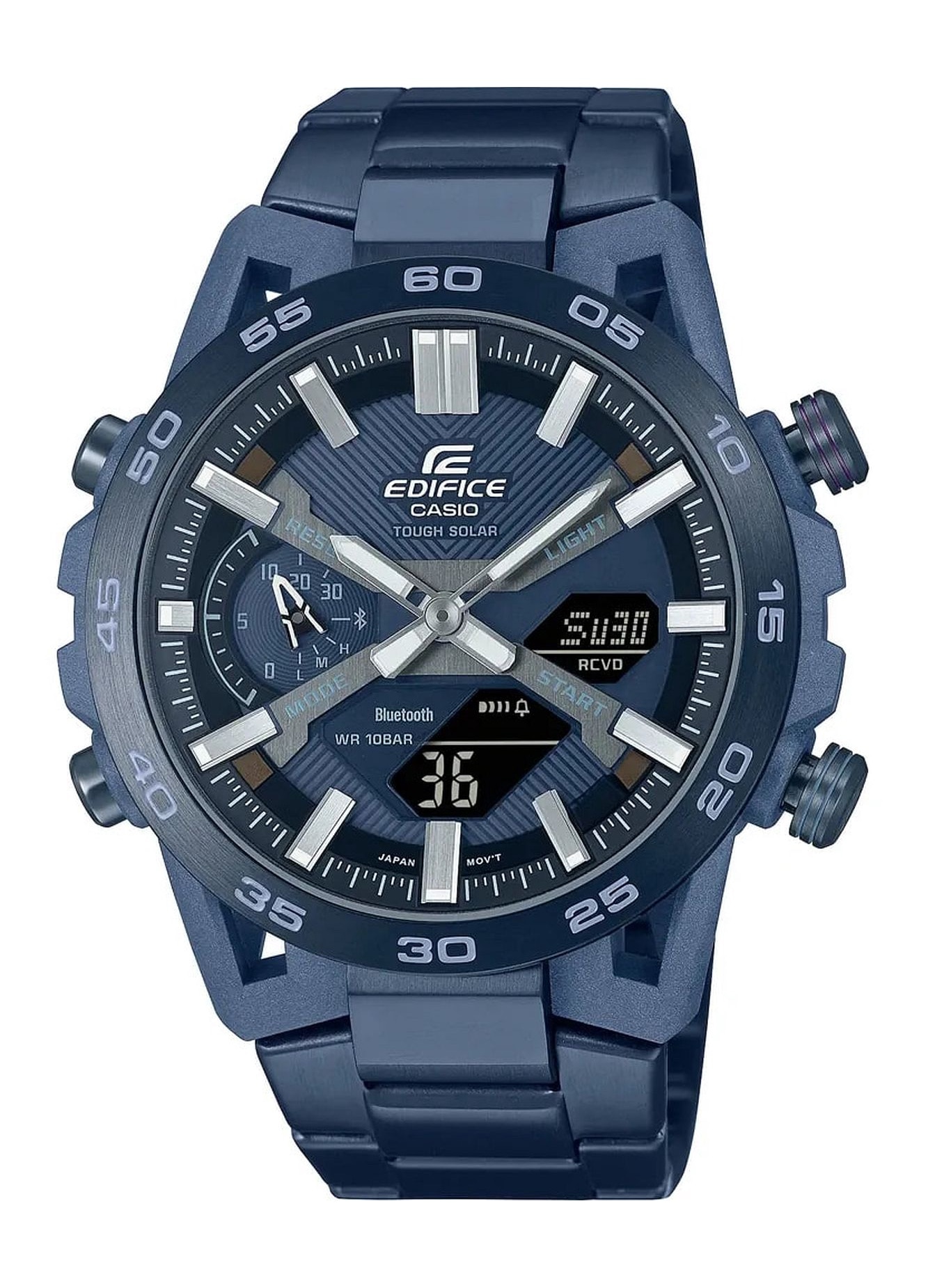 Ceas barbati Casio Edifice Bluetooth Solar, carbon albastru, bratara ...