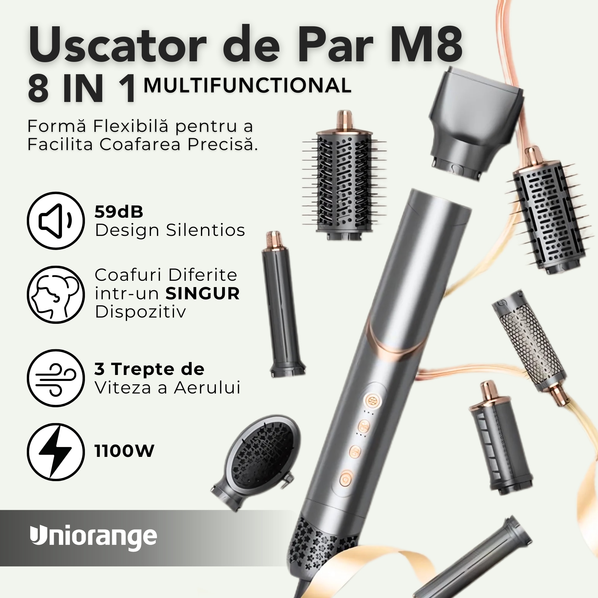 Uscator de Par Profesional 8 in 1, Uniorange, Multifunctional, 4 Trepte ...