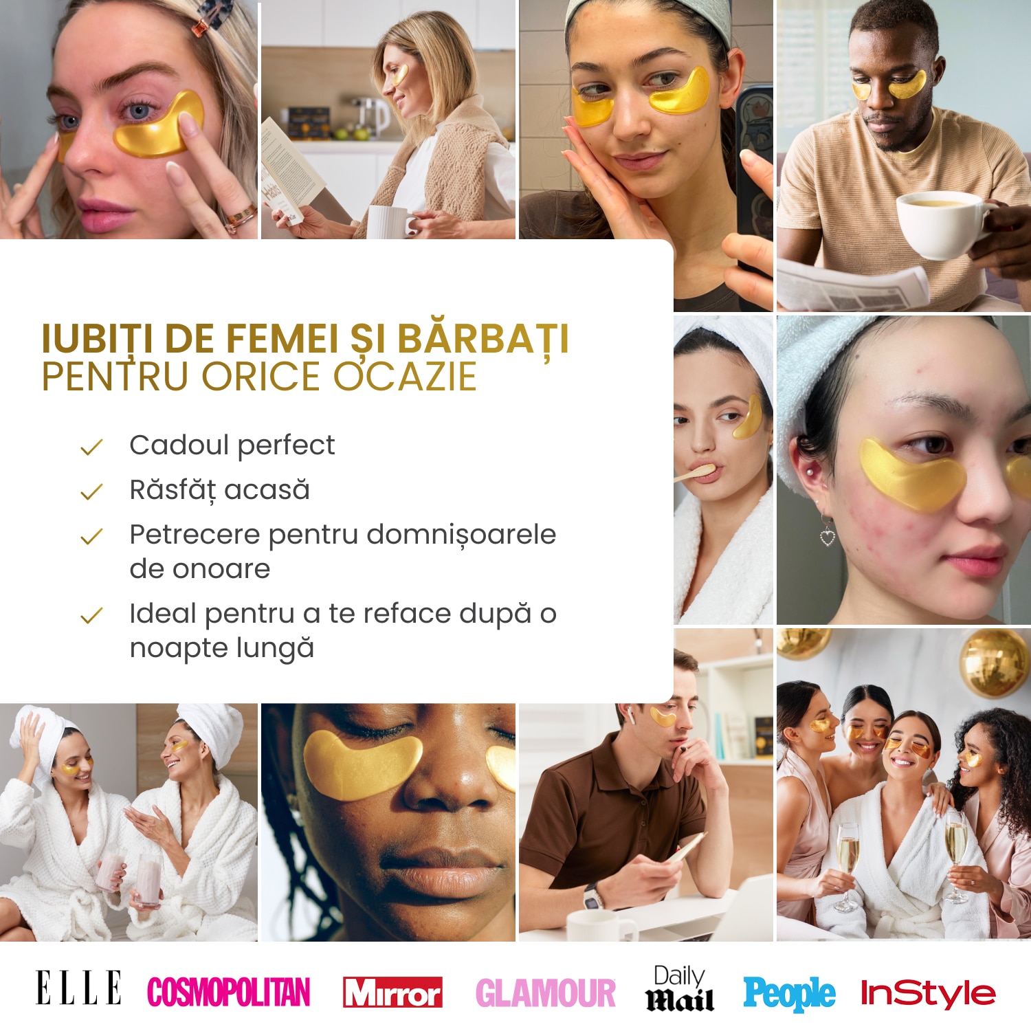 Masca hidratanta, plasturi pentru ochi PLANTIFIQUE cu colagen, cofeina ...