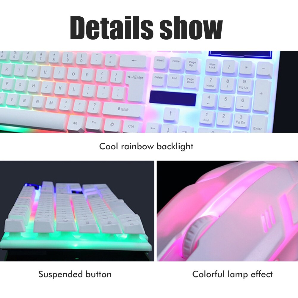 Set tastatura si mouse Jormftte, iluminare LED colorata, design ...