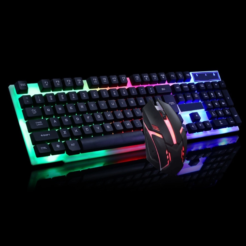 Set tastatura si mouse Jormftte, iluminare LED colorata, design ...