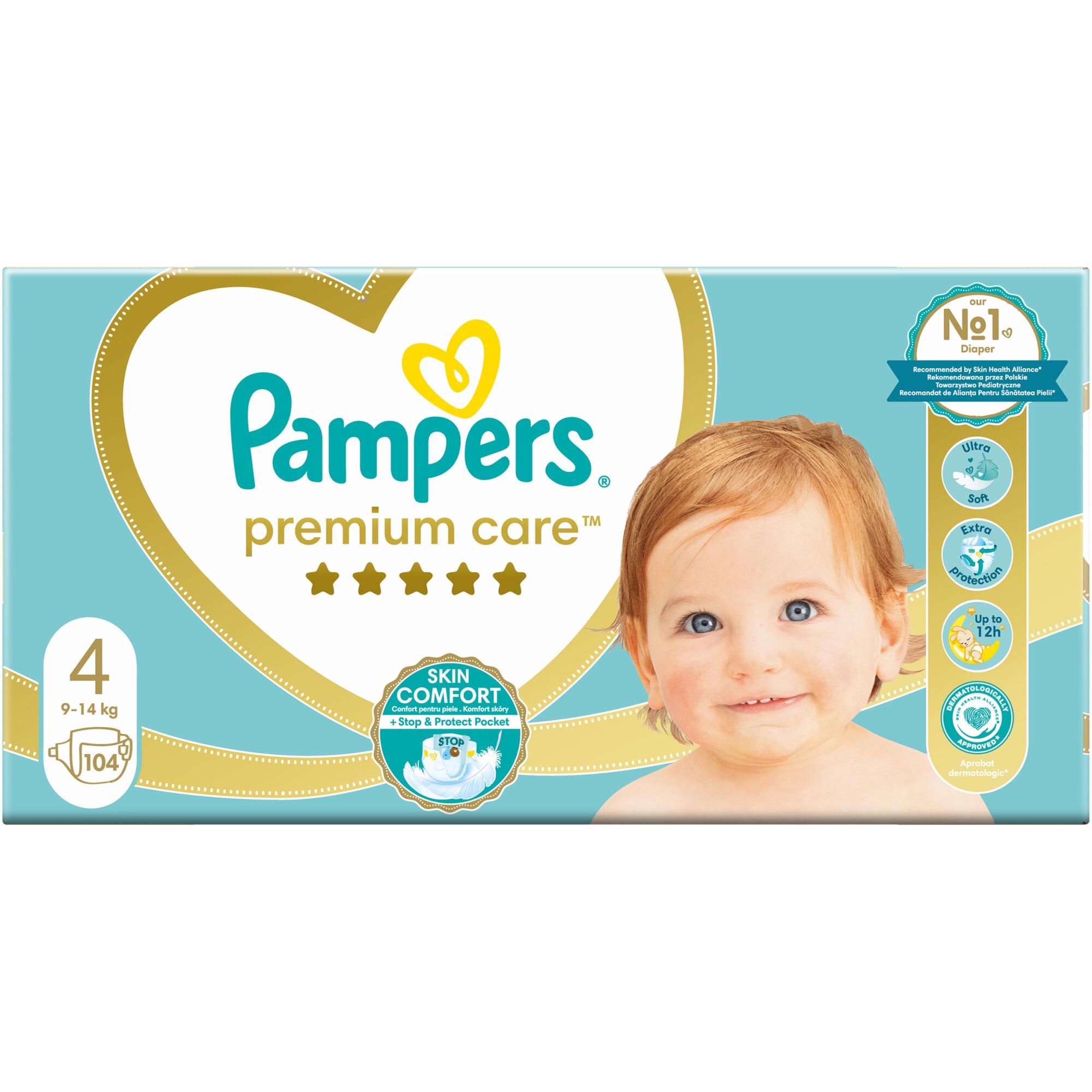 Scutece Pampers Premium Care Mega Box Marimea 4, 9-14 kg, 104 buc - eMAG.ro