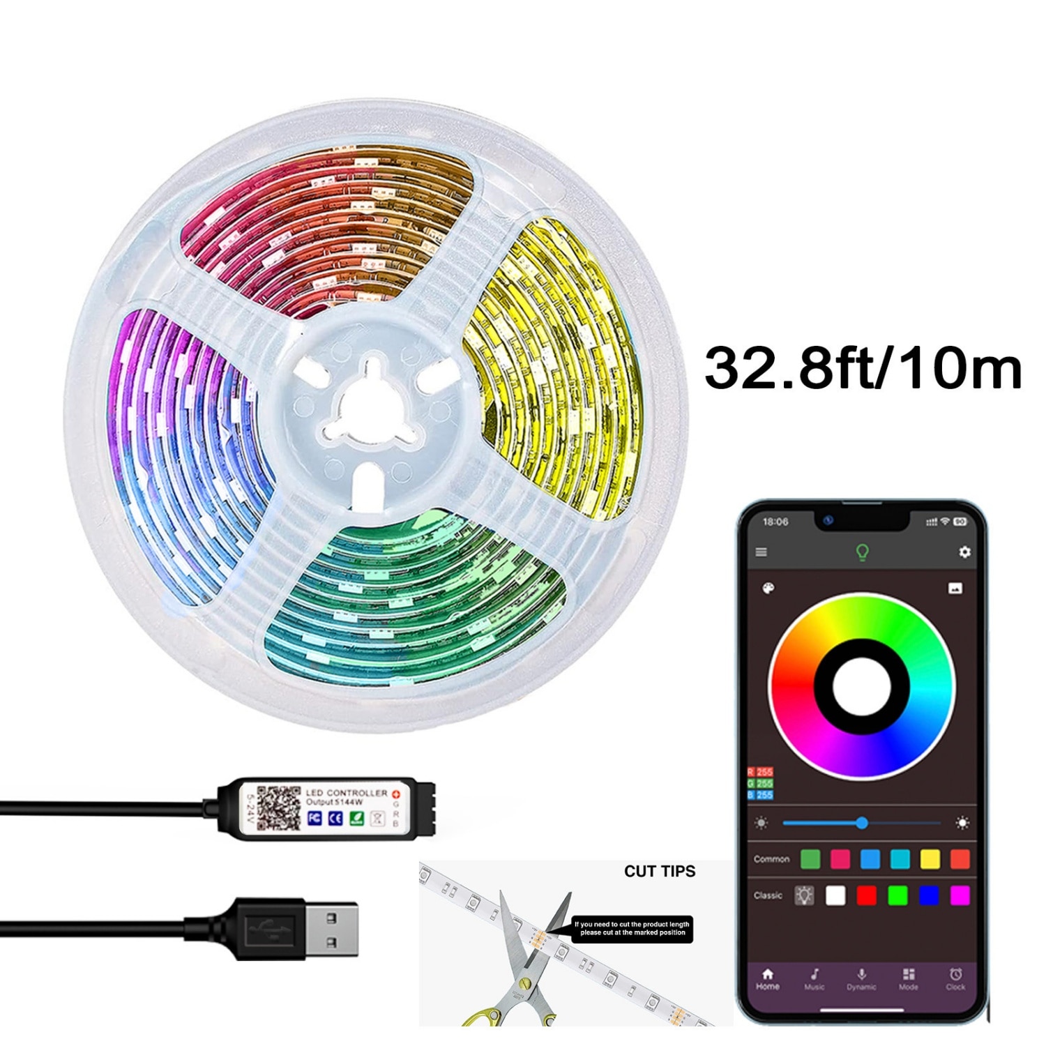 Kit de banda LED RGB, lumini colorate, lumini LED pentru dormitor, 10 m ...
