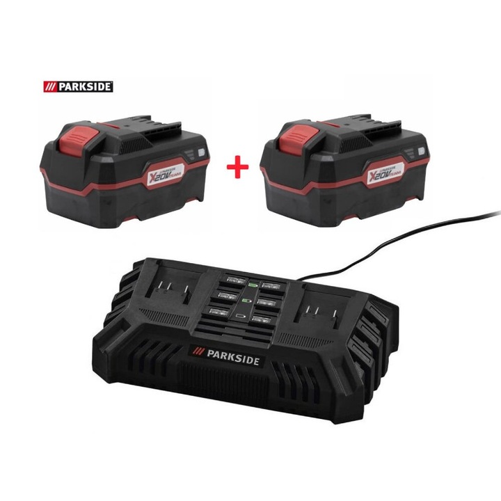 Set incarcator dublu 20V 4, 5Ah cu 2 acumulatori 20V 4Ah Parkside X20V ...