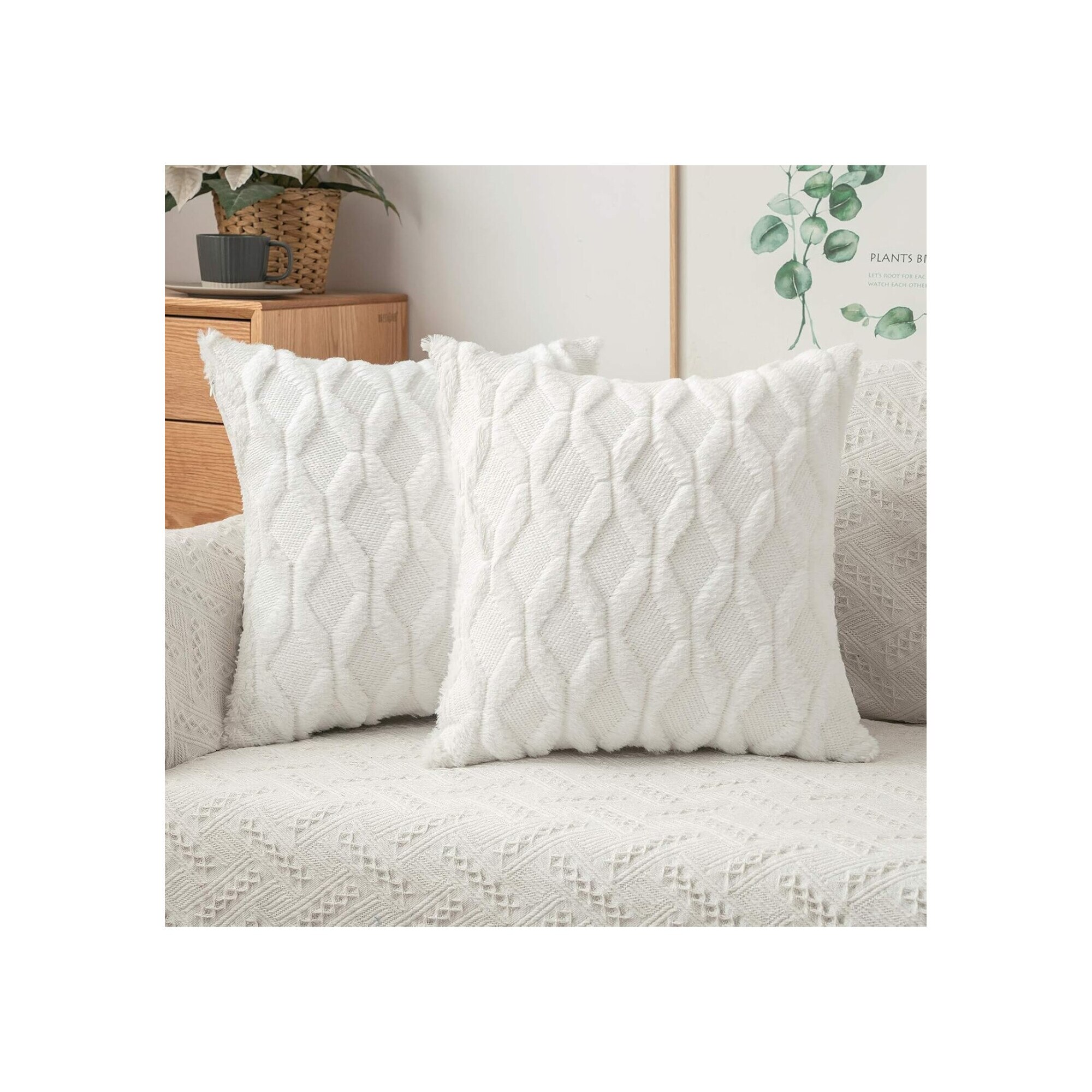 Fata de perna decorativa, Pufoasa, 2 buc, 50 x 50 cm, Alb - eMAG.ro