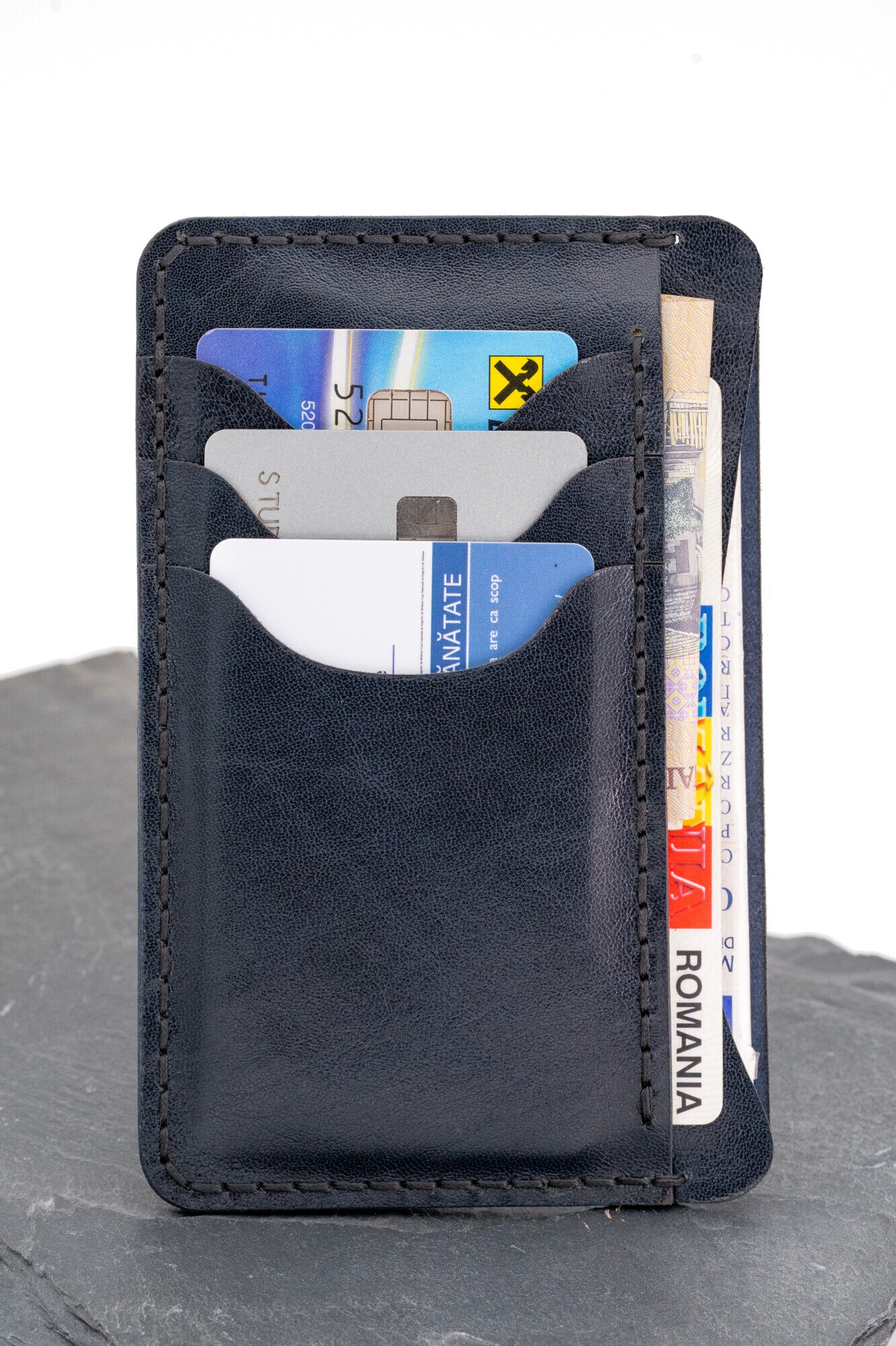 Port card talon auto, ultra-subtire, piele de cangur, lucrat manual, 14 ...